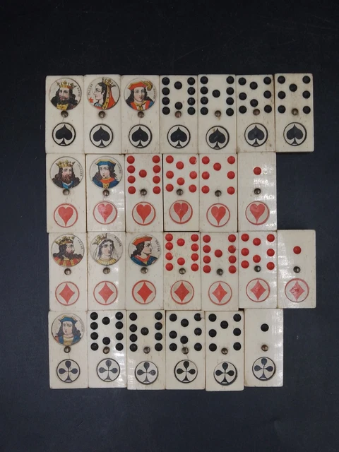 TRÈS RARE ET ancien jeu de Domino cartes à jouer en OS et EBENE A VOIR ...