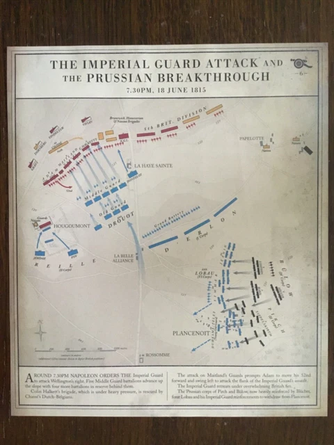 1815 WATERLOO BATTLE Plan Map ,Imperial Guard Attack & The Prussian ...