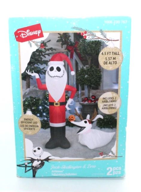 DISNEY JACK SKELLINGTON & Zero 4.5 FT Tall Airblown Inflatables Lights ...