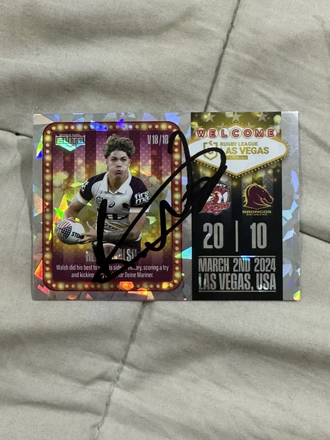 SIGNED REECE WALSH Brisbane Broncos Las Vegas 2024 NRL Elite Card EUR ...
