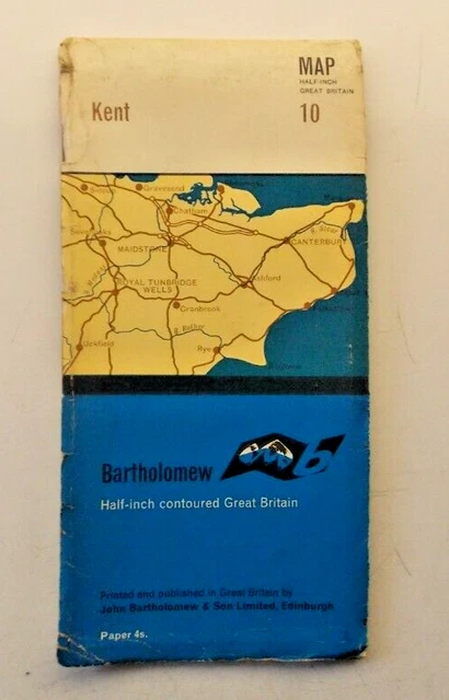 BARTHOLOMEW HALF-INCH CONTOURED map Kent Sheet 10 1965 paper EUR 2,86 ...