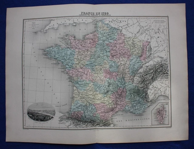 ORIGINAL ANTIQUE MAP FRANCE IN 1789, PARIS, DEPARTEMENTS, CORSICA ...