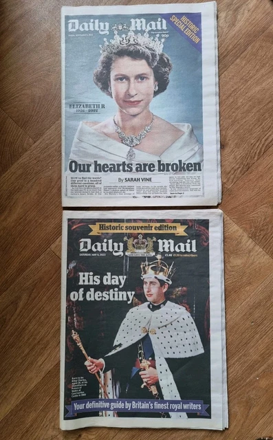 DAILY MAIL NEWSPAPER Queen Elizabeth Death King Charles Coronation x 2 ...