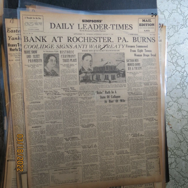 BASEBALL SPORTS HISTORY BABE RUTH Newspaper #WIFE DIED IN FIRE £9.56 ...