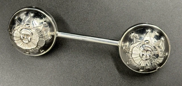 ANTIQUE SILVER BABY Rattle Celestial Sun Face Repoussé $489.95 ...