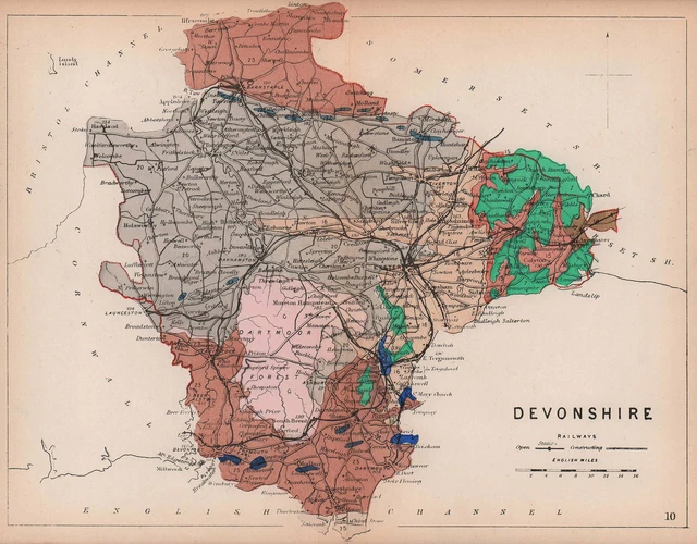 DEVON. DEVONSHIRE ANTIQUE geological county map by James Reynolds 1864 ...