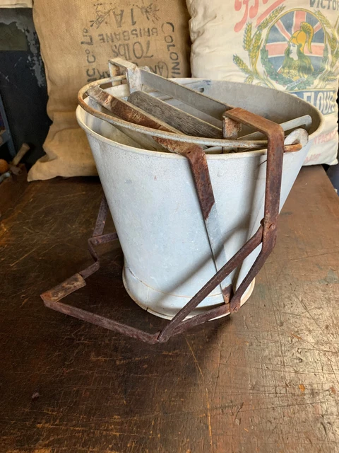 VINTAGE GALVANISED STEEL Mop Bucket, Old Cleaning Bucket/Tool $59.50 ...