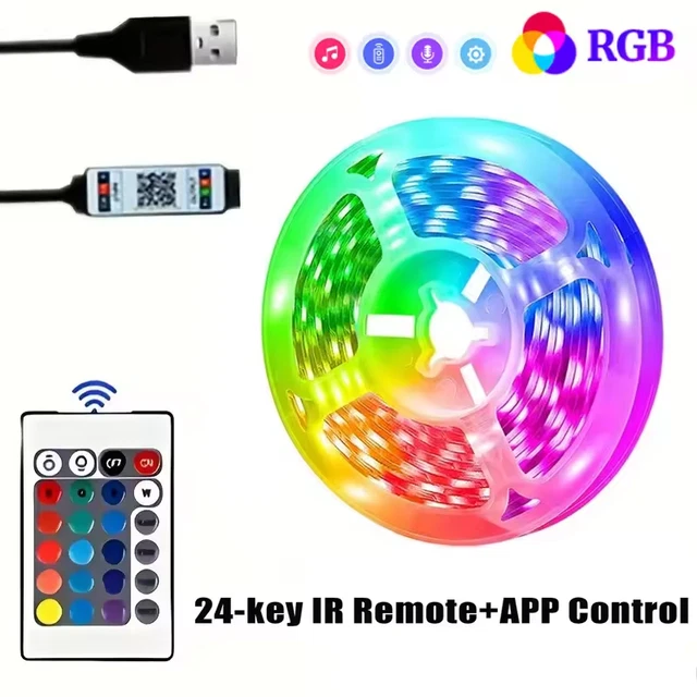 RGB LED STRIP Lights with 24-Key Remote & App Control USB Powered Light ...
