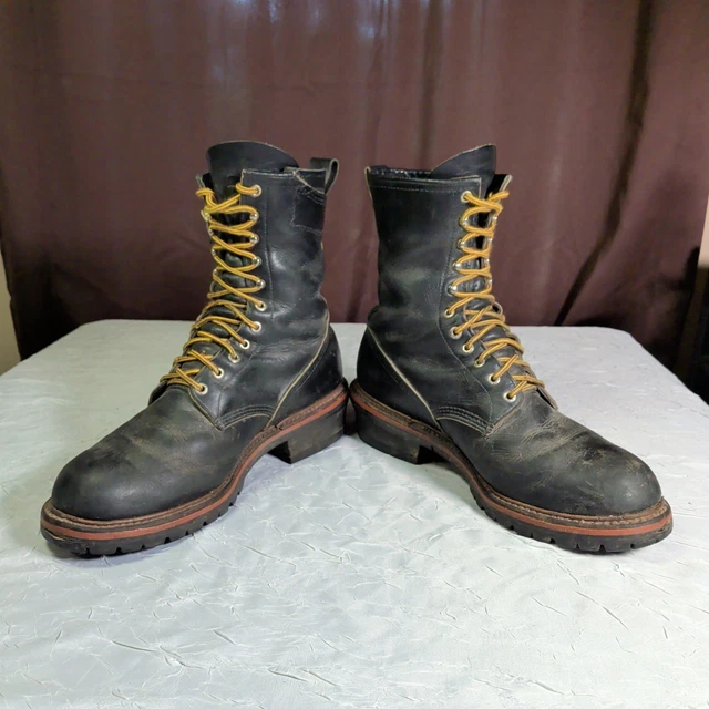 VINTAGE RED WING Lineman Logger Boots Mens Size 11.5E Black Leather USA ...