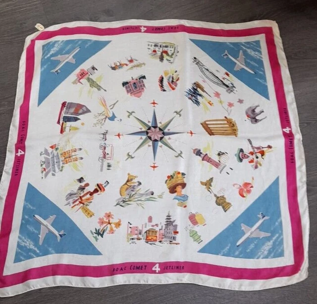 SCARF BOAC COMET 4 Jetliner Scarf Vintage 1950s Souvenier Silk Planes ...
