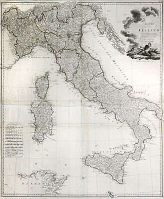 ITALIA ORIGINALE INCISIONE Cartina Geografica Schraembl 1788 EUR 538,74 ...