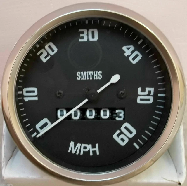 SMITHS REPLICA SPEEDOMETER Royal Enfield Motorcycle 0-60 MPH Black BSA ...