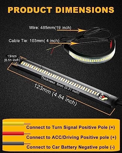 5IN MOTORCYCLE DAYTIME Running Light Switchback LED Strip White&Amber ...