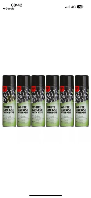 6 X SAS White Spray Grease Aerosol With PTFE 500ml SAS7 £22.50 ...