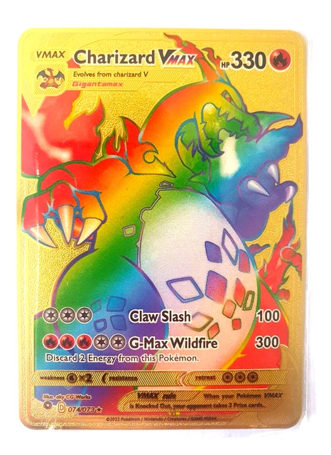 CHARIZARD RAINBOW VMAX Pokemon Metal Solid Gold Card HP330 Fun Art ...