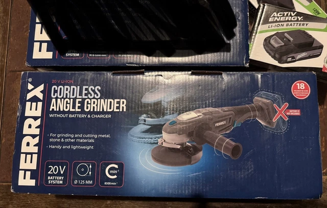 FERREX 20V CORDLESS Angle Grinder + 2.0AH Battery x1 - Brand New £64.99 ...