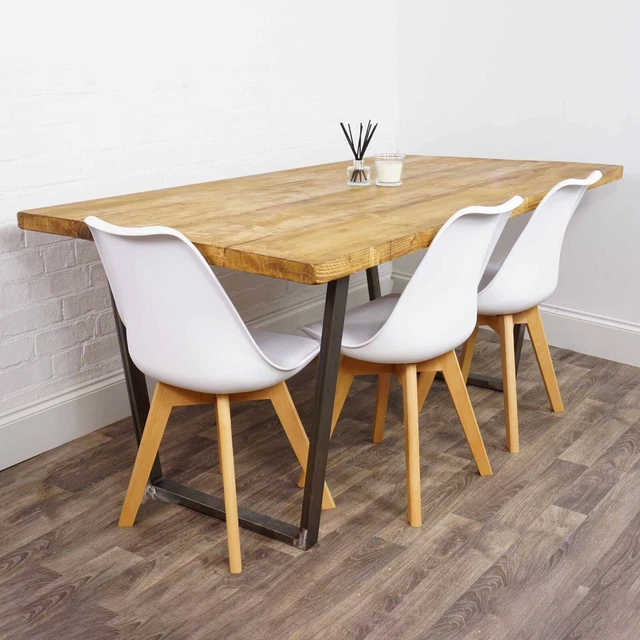 DINING TABLE SOLID Wood Kitchen Furniture Reverse Trapezium Steel Boxed ...