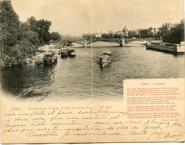 PARIS CARTE DOUBLE Perspective sur la Seine Le pont des Saints Pères EUR 17,00 - PicClick FR
