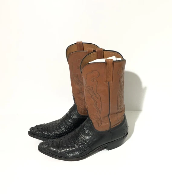 LUCCHESE BLACK SADDLE Hornback Caiman Brown Shaft Men’s 13D £360.19 ...