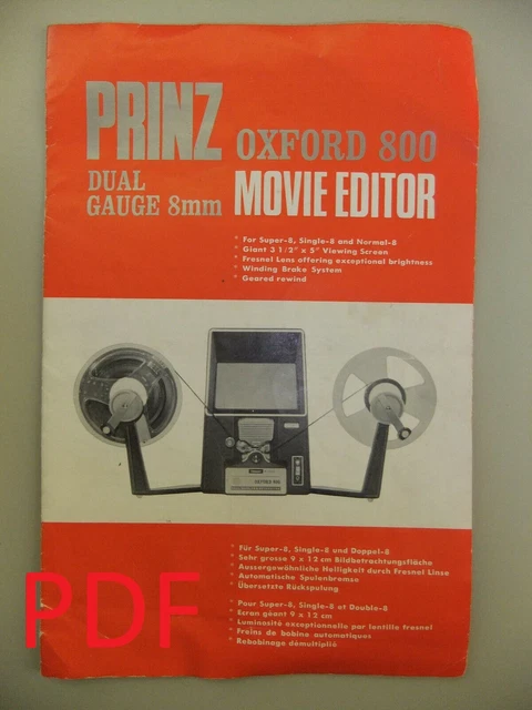 INSTRUCTIONS CINE MOVIE editor PRINZ OXFORD 800 super8 UK German French ...
