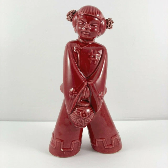 VINTAGE 1950S KITSCH Red Burgundy Asian Girl Spaghetti Hair Ceramic 8 ...