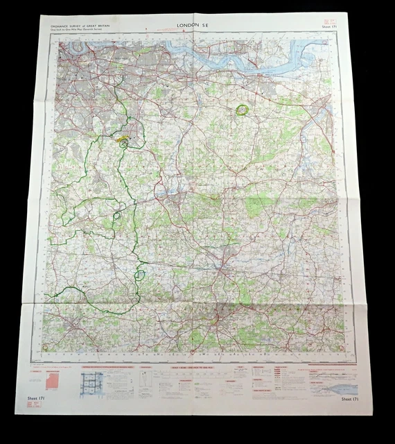 LONDON MAP LEWISHAM Dartford Bexley Greenwich Tilbury MOD Military ...