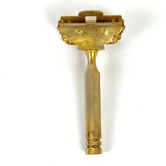 VINTAGE GEM JUNIOR 1912 Style Gold Tone Safety Razor U.S.A. Made New ...