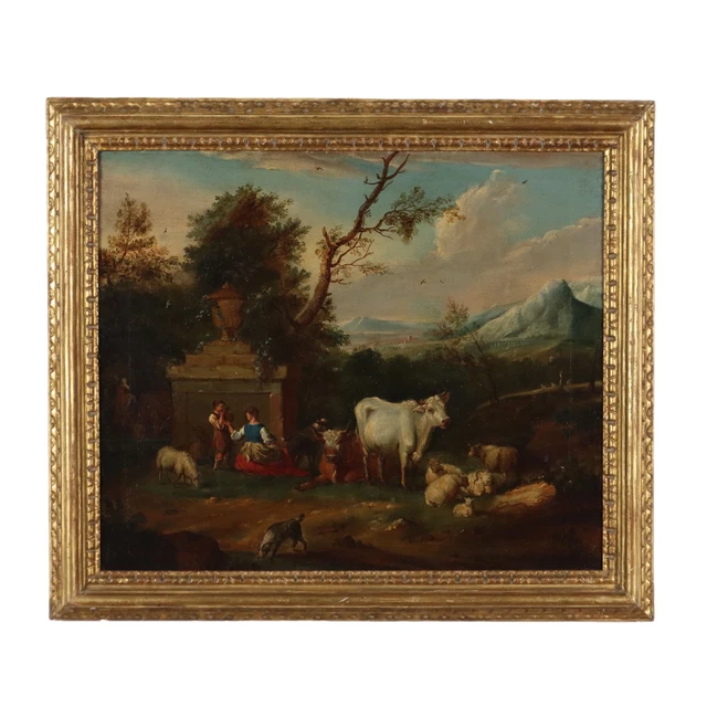 TABLEAU ANCIEN PAYSAGE Huile sur Toile France XVIIIe Siècle Original ...