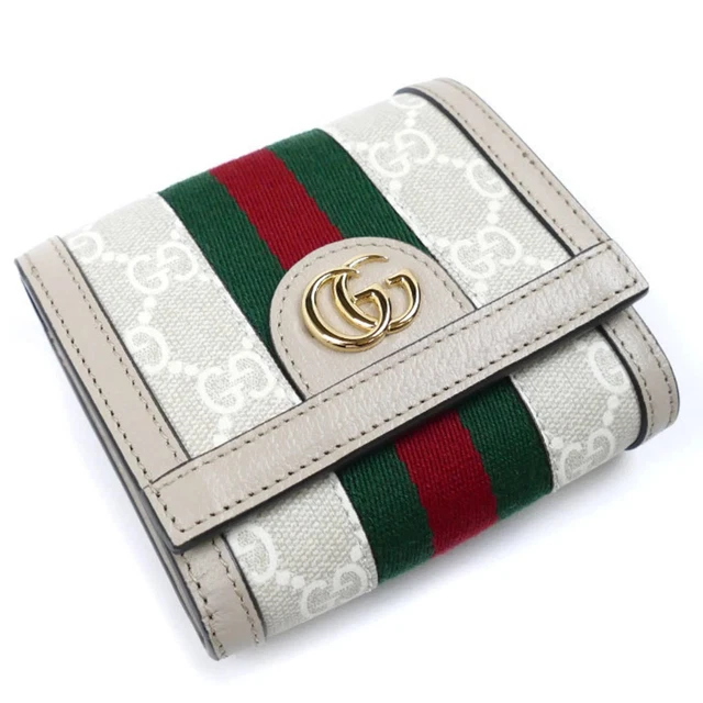GUCCI OPHIDIA GG Card Case Wallet Bi-fold Beige White 598662 UULAG 9682 ...