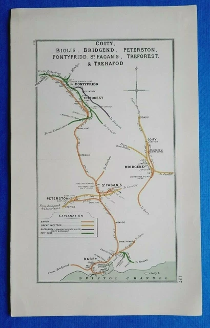 1912 RAILWAY CLEARING HOUSE Junc Diagram No.127 COITY,BIGLIS,BRIDGEND ...