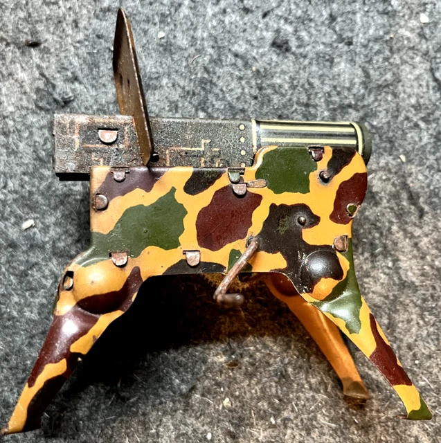 VINTAGE MARX TOY Tin Plate Ww1 Machine Gun Toy Winding Handle Fires ...