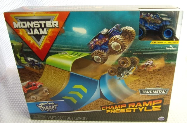 MONSTER JAM, CHAMP Ramp Freestyle Playset Son-uva Digger Exclusive 1:64 ...
