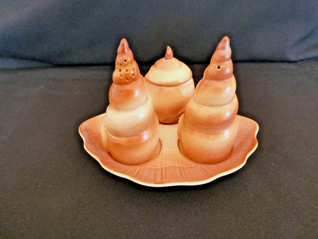 VINTAGE CARLTON WARE Shell Shaped Cruet Set Salt Pepper and Mustard Pot ...