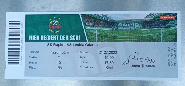 USED TICKET SK Rapid Vienna - BKS Lechia Gdansk Conference League 2022/ ...