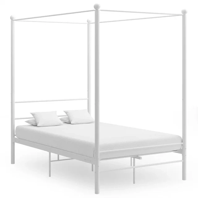 WALPLUS CANOPY BED Frame White Metal Without Mattress Double 140x200 cm ...