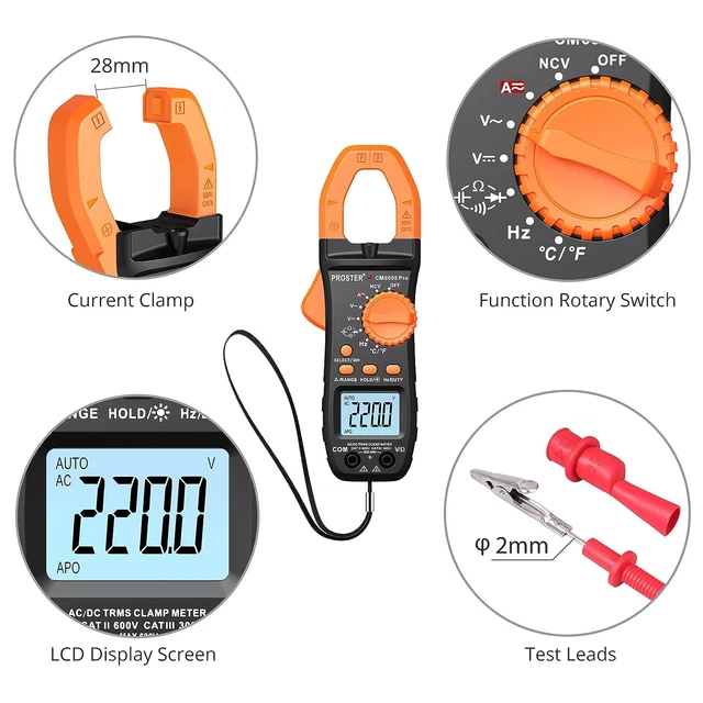 PINZA AMPEROMETRICA AUTO-RANGING Tester Multimetro Pinza Misura AC/DC ...
