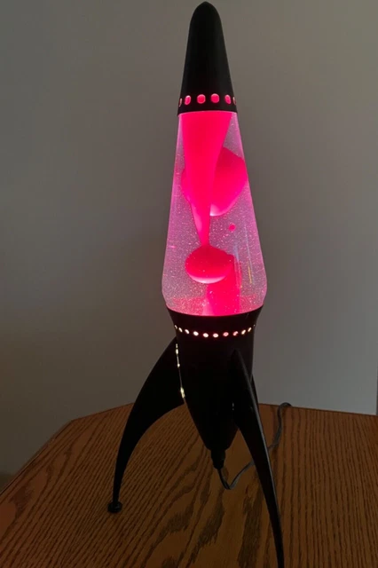 LAVA LITE VINTAGE Rocket/Spaceship Lava Lamp Black Base/Cone Red Lava ...