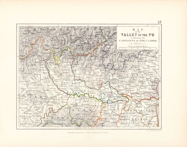 MAPPA / BATTLE Plan ~ Valley Di Il Po ~ Astuccio Campaigns Di 1796-8 ...