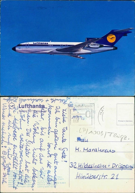 CARTOLINA LUFTHANSA BOEING 727 Europa jet aviazione aereo g1979 EUR 6 ...