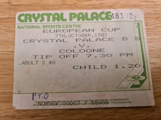 CRYSTAL PALACE V Cologne Basketball Ticket Stubb 1982 With Player ...