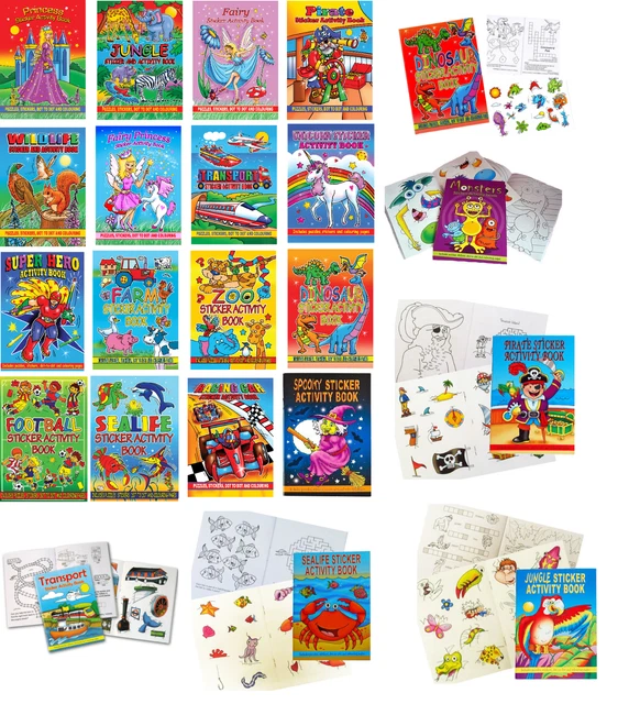 CHILDRENS 36 PAGE Sticker Activity Puzzle & Colouring Books Party Bag ...