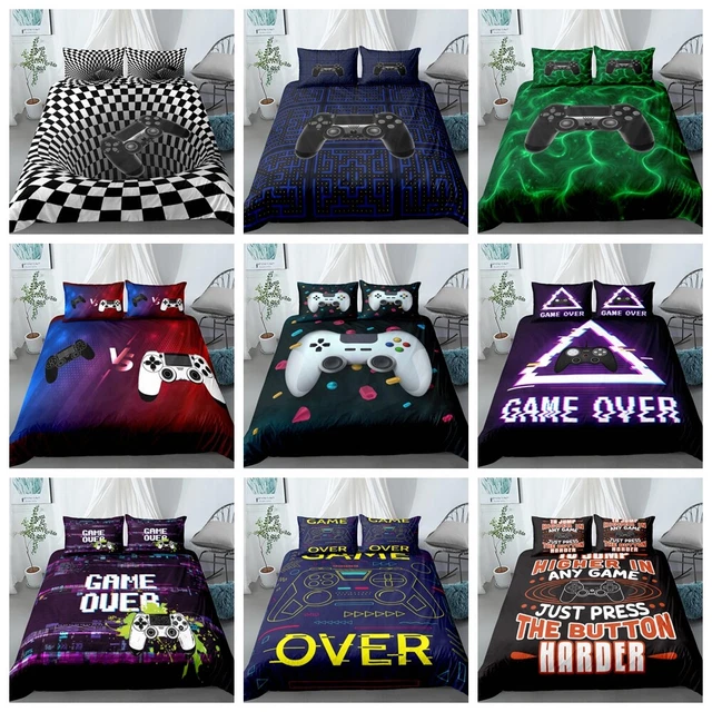 3D PRINTED GAMER Gamepad Play Game Over Checked Doona Duvet Quilt Cover ...