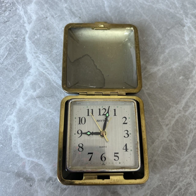 VINTAGE RHYTHM MECHANICAL Travel Alarm Clock Made In Japan Brown ...