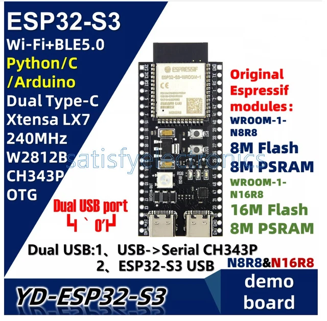 Esp32 S3 Devkitc 1 Dual Type C Usb Esp32 S3 Wroom 1 N8r8 Micropython Esp32 S3 Eur 1366