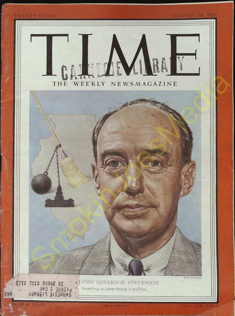 VINTAGE TIME MAGAZINE January 28 1952 On Cover Illinois Governor ...