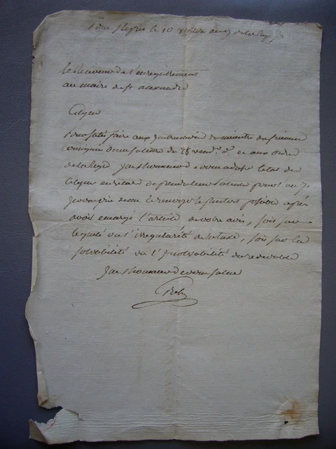 LETTER - OLD paper - to the mayor of Saint Alexandre Gard - 10 suction ...