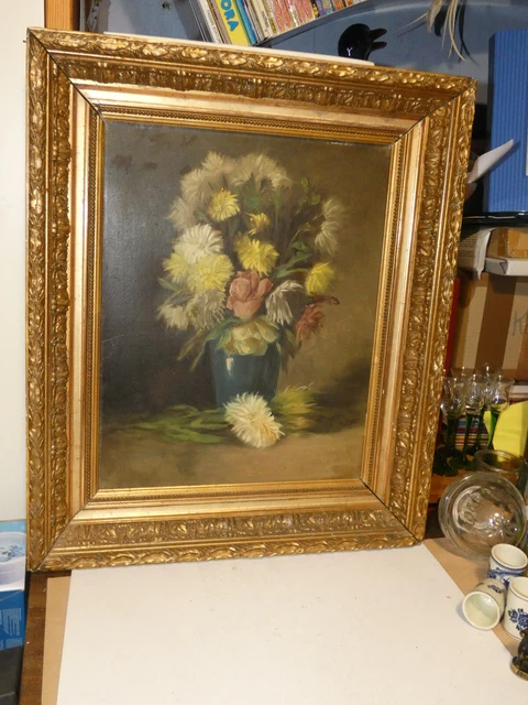 ANCIEN TABLEAU HUILE Sur Toile nature morte bouquet de fleurs ANCEN 54 X 45 EUR 100,00 - PicClick FR