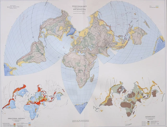 1958 LARGE MAP Vulcanology Terrestrial Relief Seismology Structural ...