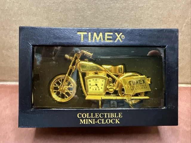 TIMEX COLLECTIBLE QUARTZ Mini Clock Harley Davidson Gold Motorcycle £18 ...