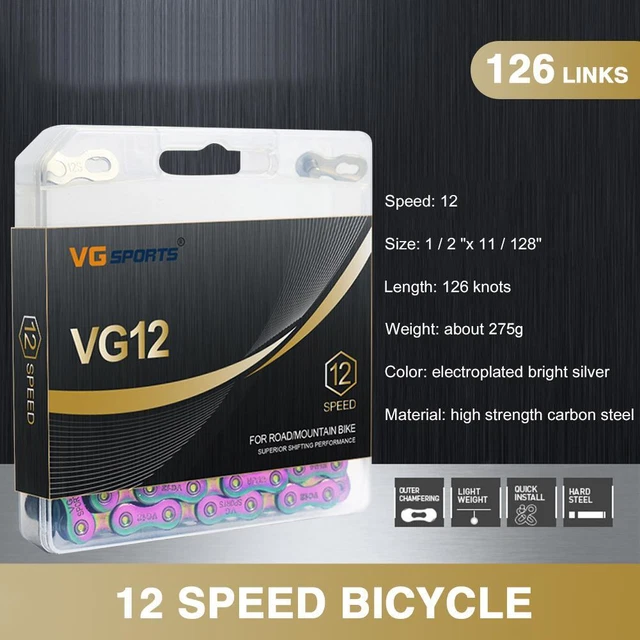 VG SPORTS BICYCLE Chain Steel 12 Speed 126 Link Road MTB Bike Chain ...